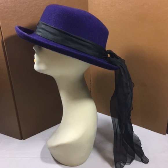 Arlin | Accessories | Vintage Arlin Purple Wool Dressy Hat Wblack Sheer ...